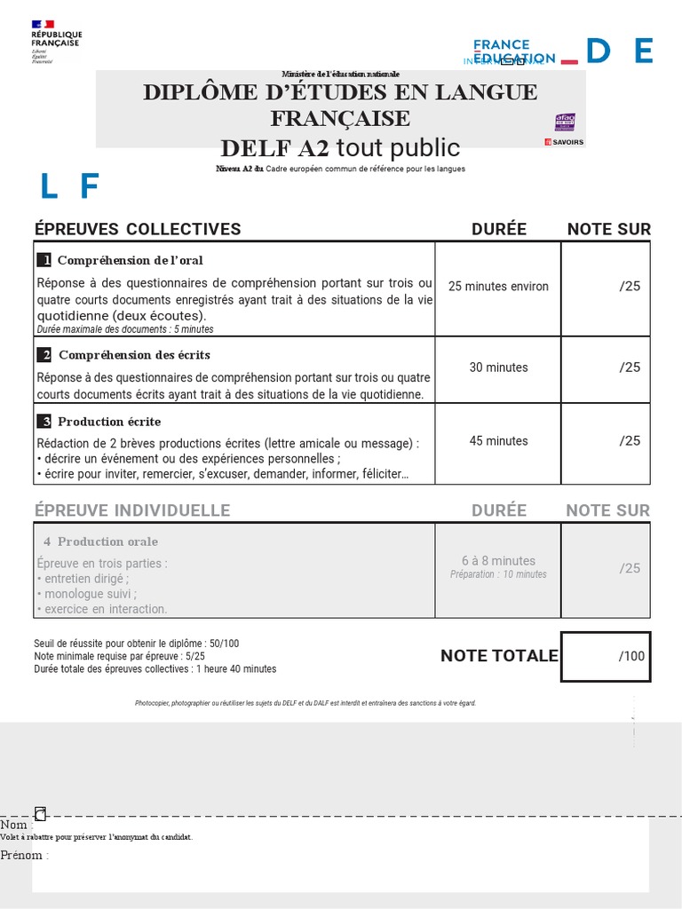 Examen DELF A2 : Guide et Épreuves | PDF