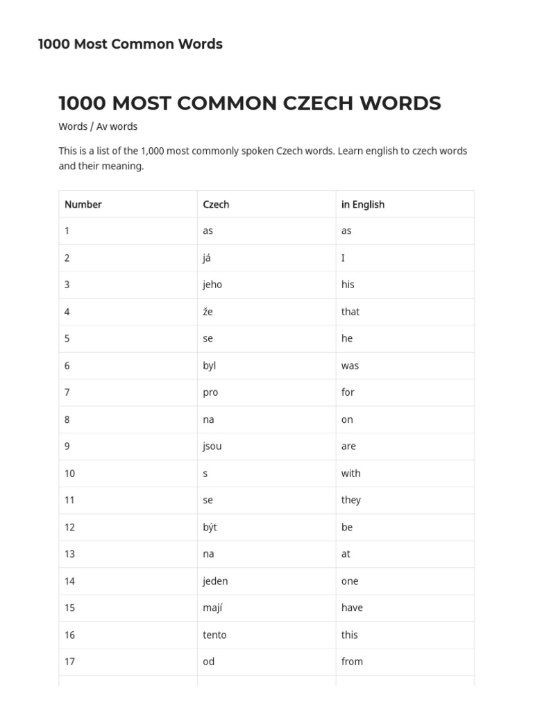 Most Common Czech Words | PDF