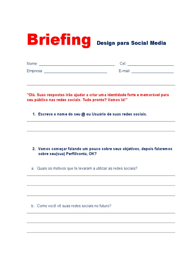 Briefing Criação de Design para Social Media | PDF | Rede social ...
