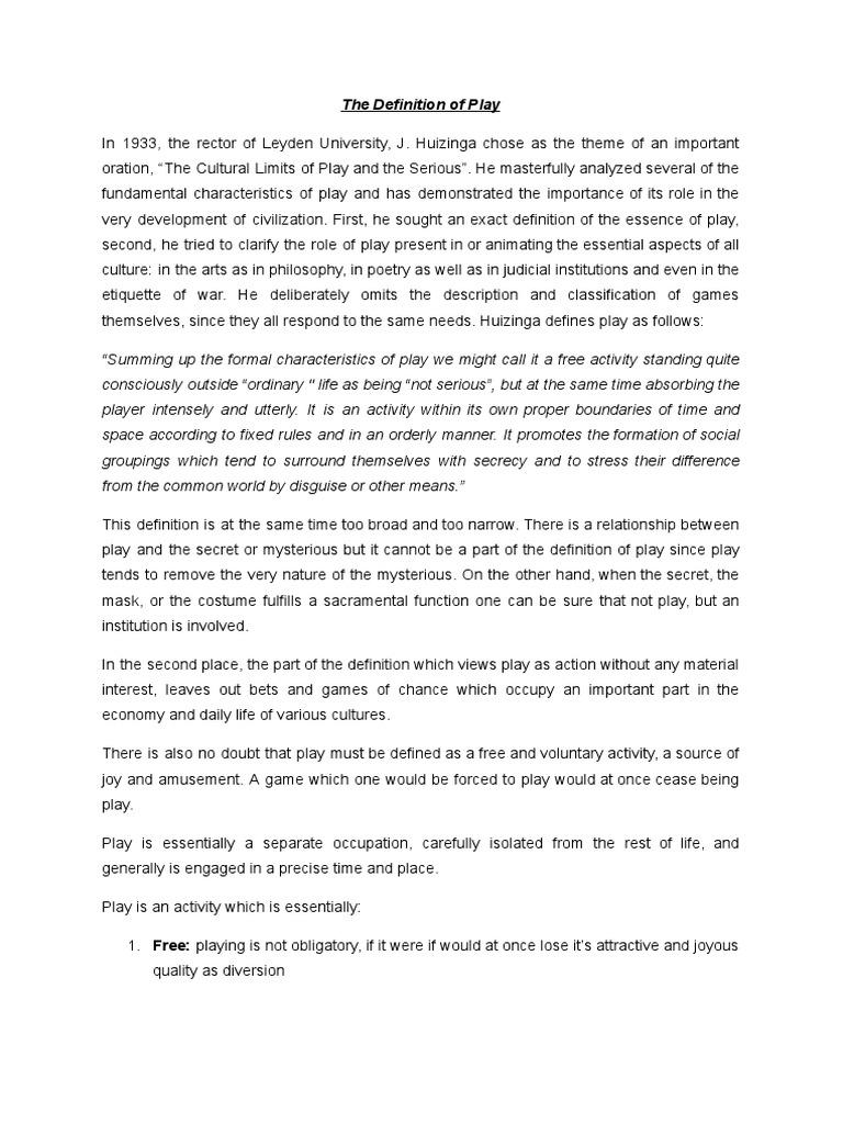The Definition of Play - The Classification of Games - Roger Caillois | PDF