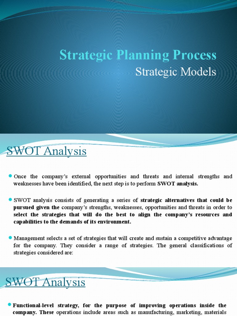 Strategic Planning Process 4 - Strategic Models | PDF | Swot Analysis ...