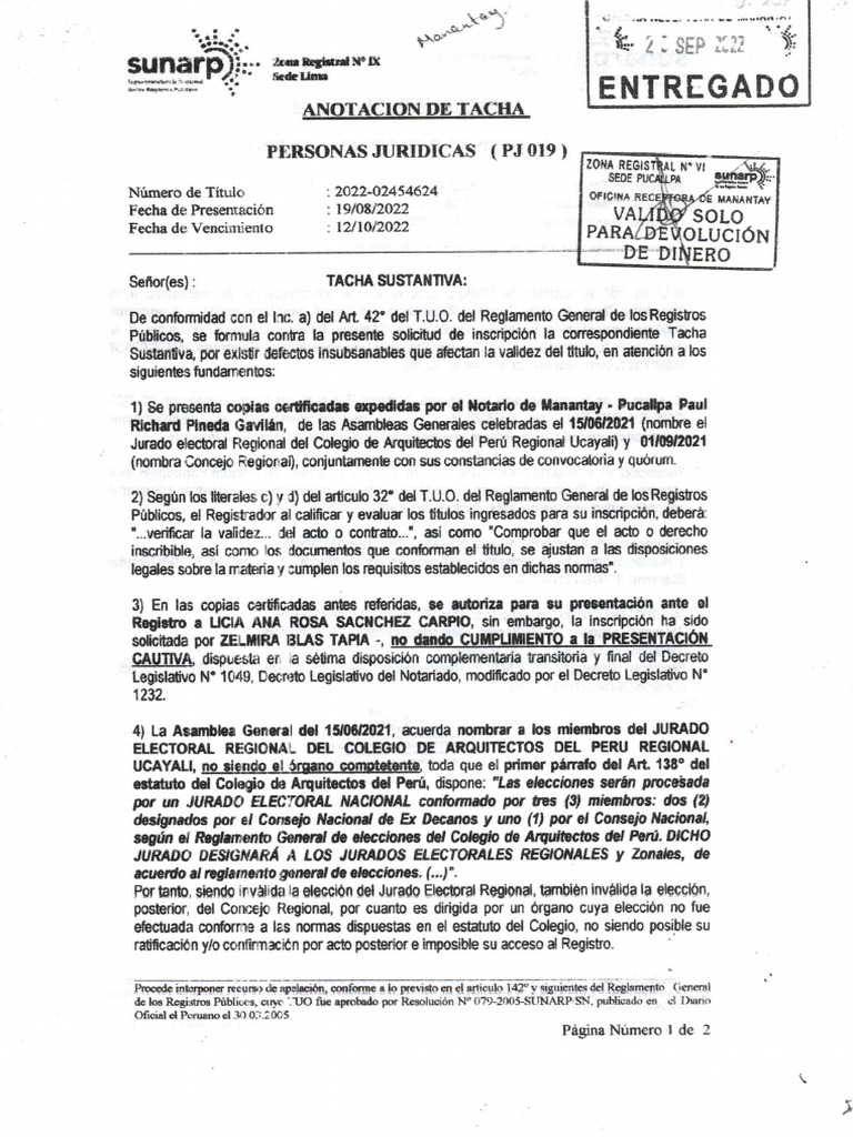 Anotación de Tacha Sunarp | PDF