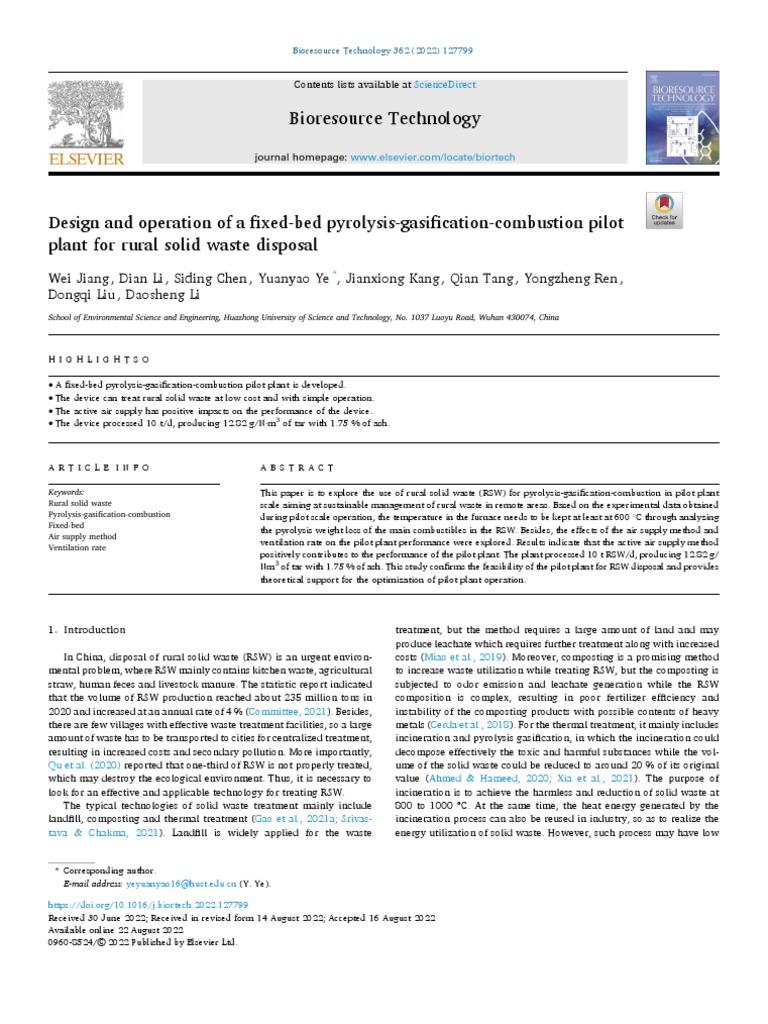 Design and Operation of A Fixed-Bed Pyrolysis-Gasification-Combustion ...