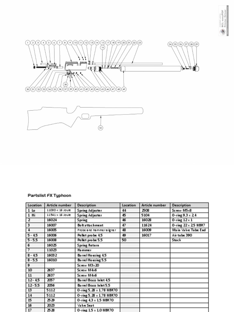 FX T12 Air Rifle Parts List | PDF | Trigger (Firearms) | Valve