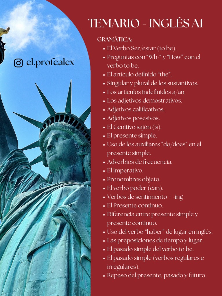 Temario de Inglés A1: Contenidos Clave | PDF | Verbo | Adjetivo