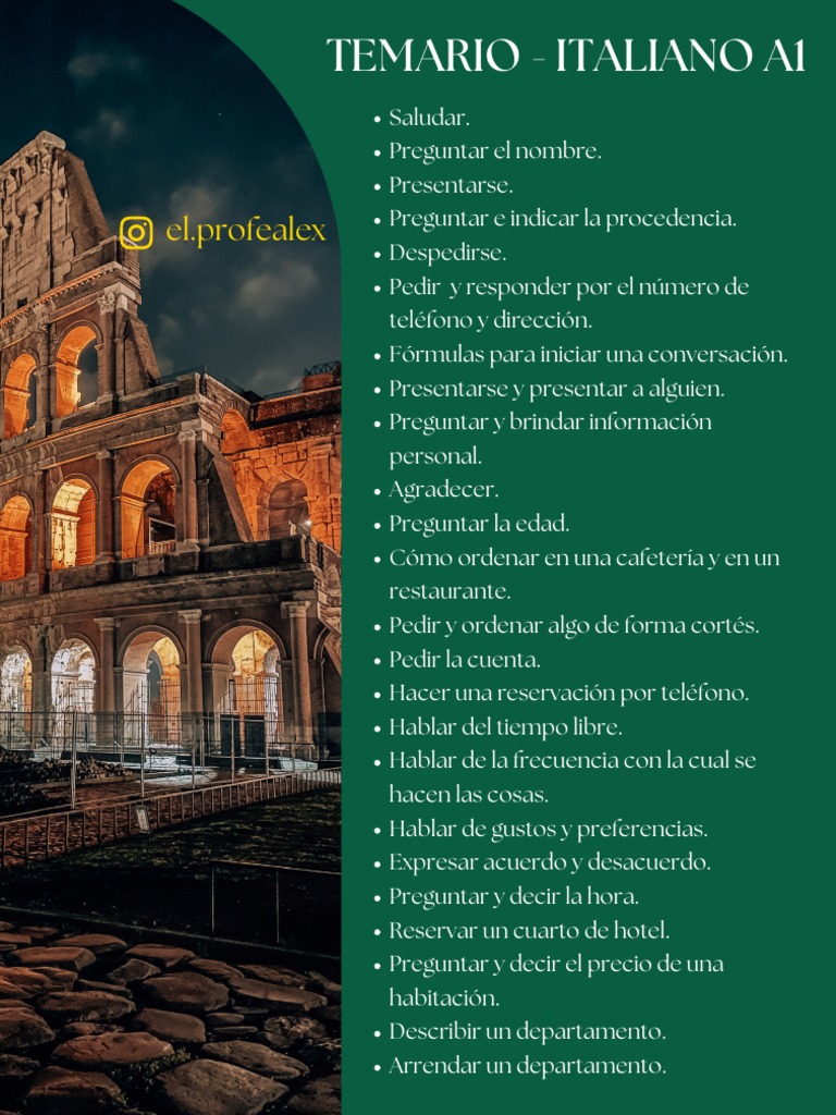 Temario Italiano nivel A1 | PDF | Verbo | Gramática