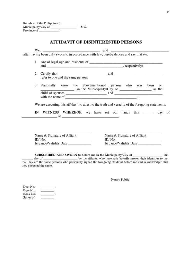 Affidavit of Disinterested Persons | PDF