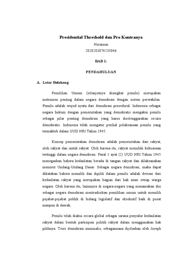 Pro Kontra Presidential Threshold Pemilu | PDF
