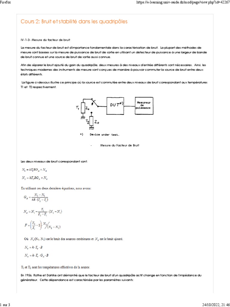 Dispositifs RF. MO Cours 2 Bruit Et Stabilité Dans Les Quadripôles | PDF | Amplificateur ...
