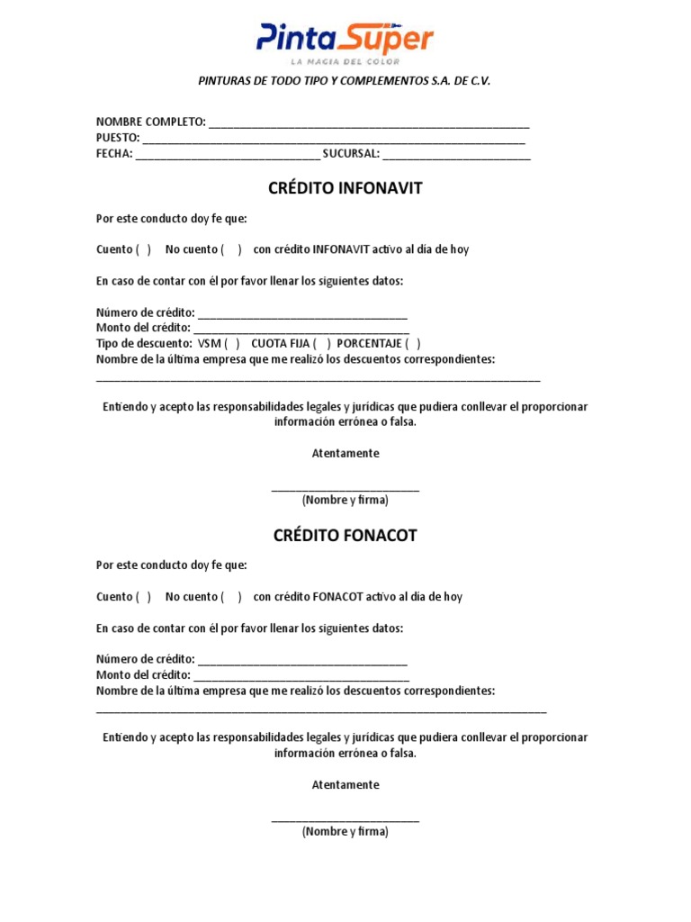 Declaración de créditos INFONAVIT y FONACOT | PDF