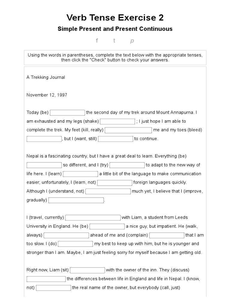 Simple Present and Present Continuous Exercise (2) | PDF | Grammar | Human Communication