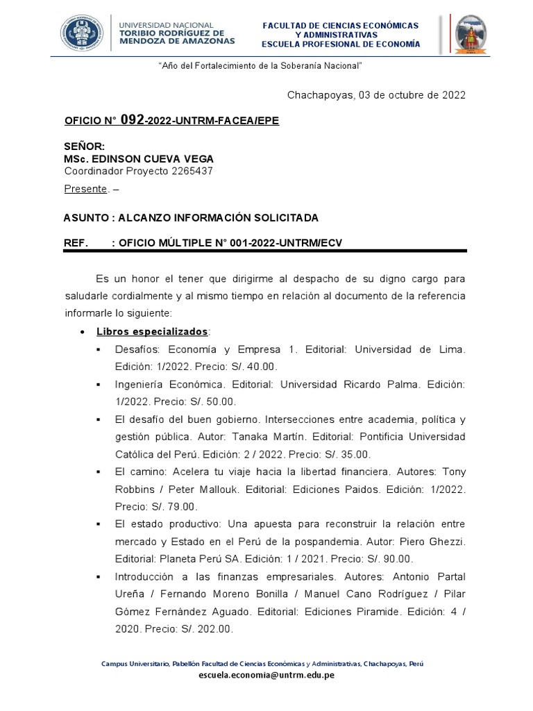 Oficio #092-2022 - Alcanzo Información Solicitada Por Ided 2022 | PDF | Perú | Estadísticas