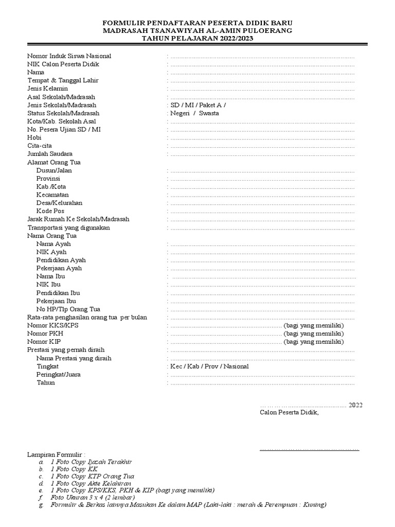 Formulir PPDB MTs MA 2022-2023 | PDF