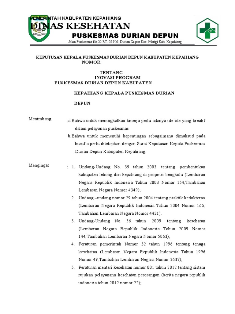 Contoh SK Inovasi Program PKM | PDF