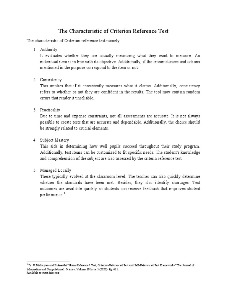 The Characteristic of Criterion Reference Test Revisi | PDF