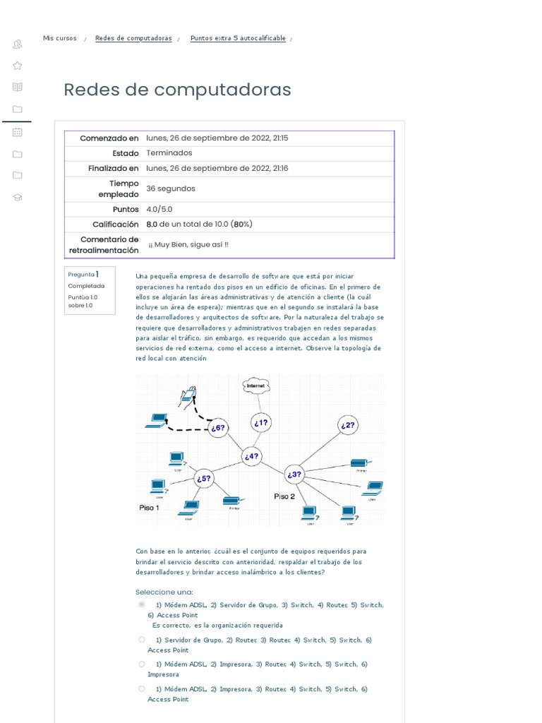 Puntos Extra 5 Autocalificable - Revisión Del Intento Redes | PDF | Red de computadoras | Punto ...