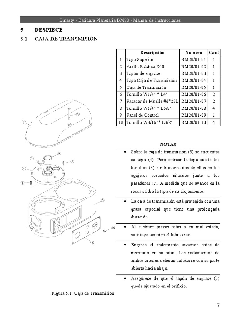 Partes de la Batidora BM20 | PDF | Tornillo | Arandela (Hardware)