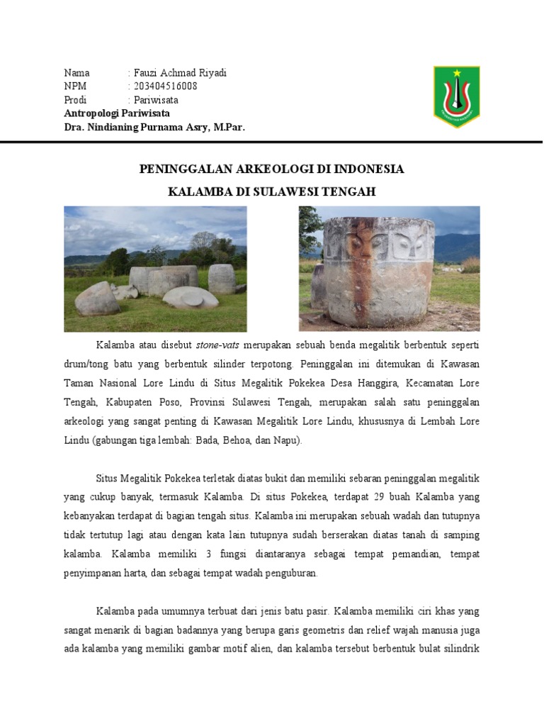 Peninggalan Arkeologi Di Indonesia Kalamba Di Sulawesi Tengah | PDF