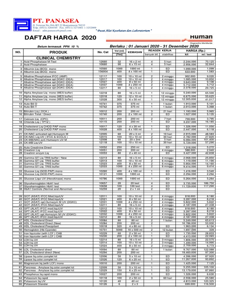 DAFTAR HARGA HUMAN 2020 - Reagen New | PDF | Luteinizing Hormone ...