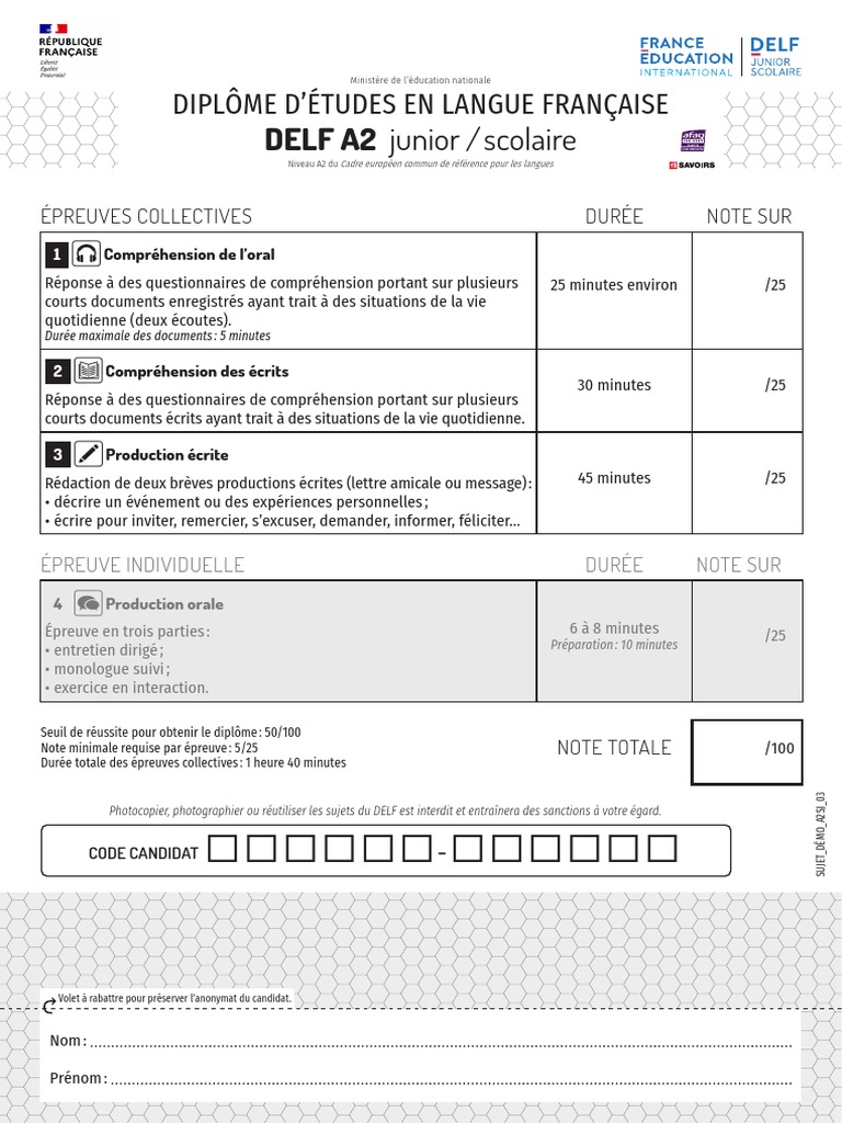 DELF A2 Junior / Scolaire: Diplôme D'Études en Langue Française | PDF ...
