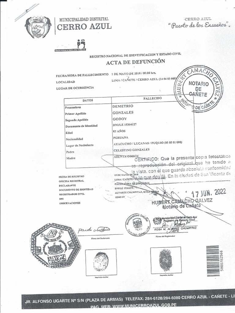 Acta de Defuncion | PDF