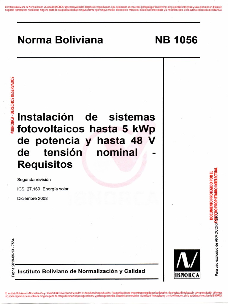 NB 1056 Instalación de Sistemas Fotovoltaicos Hasta 5 KWP de Potencia y Hasta 48 V de Tensión ...