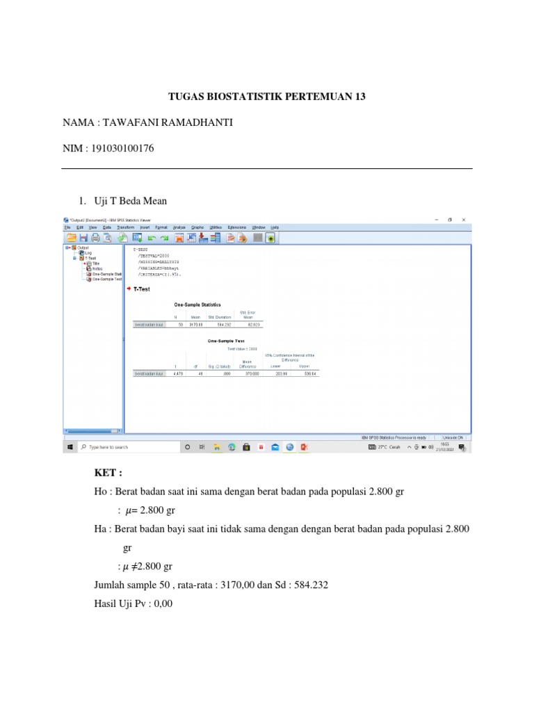 Analisis Uji T dan Anova Biostatistik | PDF