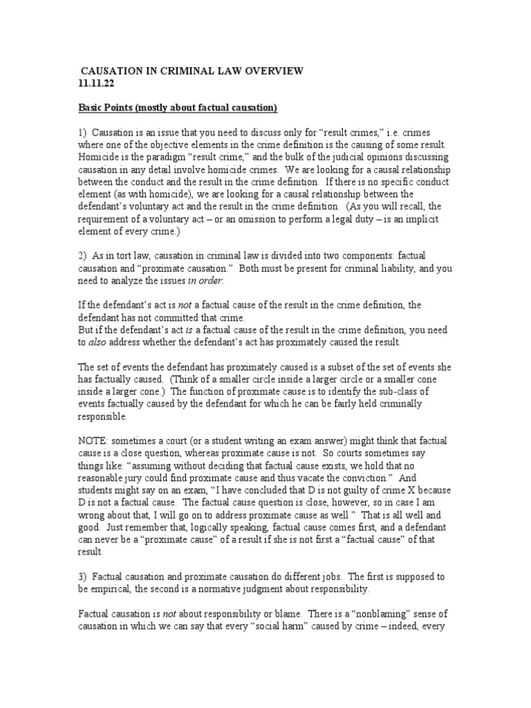 Causation in Criminal Law Overview 11.11.22 | PDF | Causation (Law ...