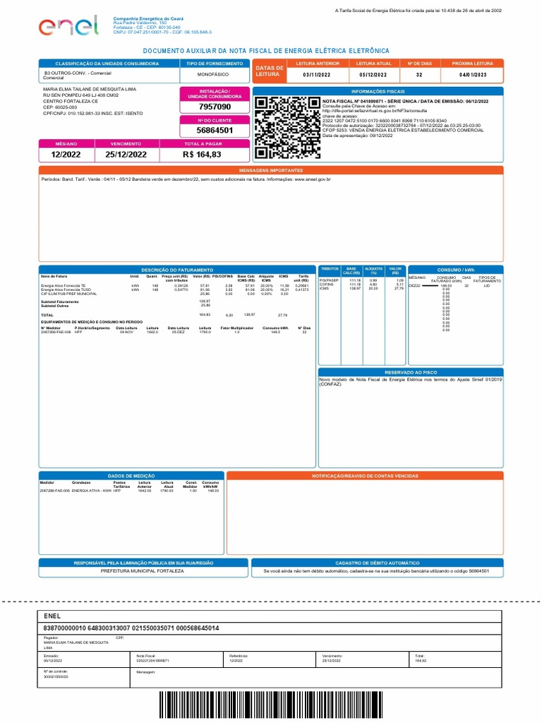 Documento Auxiliar Da Nota Fiscal de Energia Elétrica Eletrônica | PDF