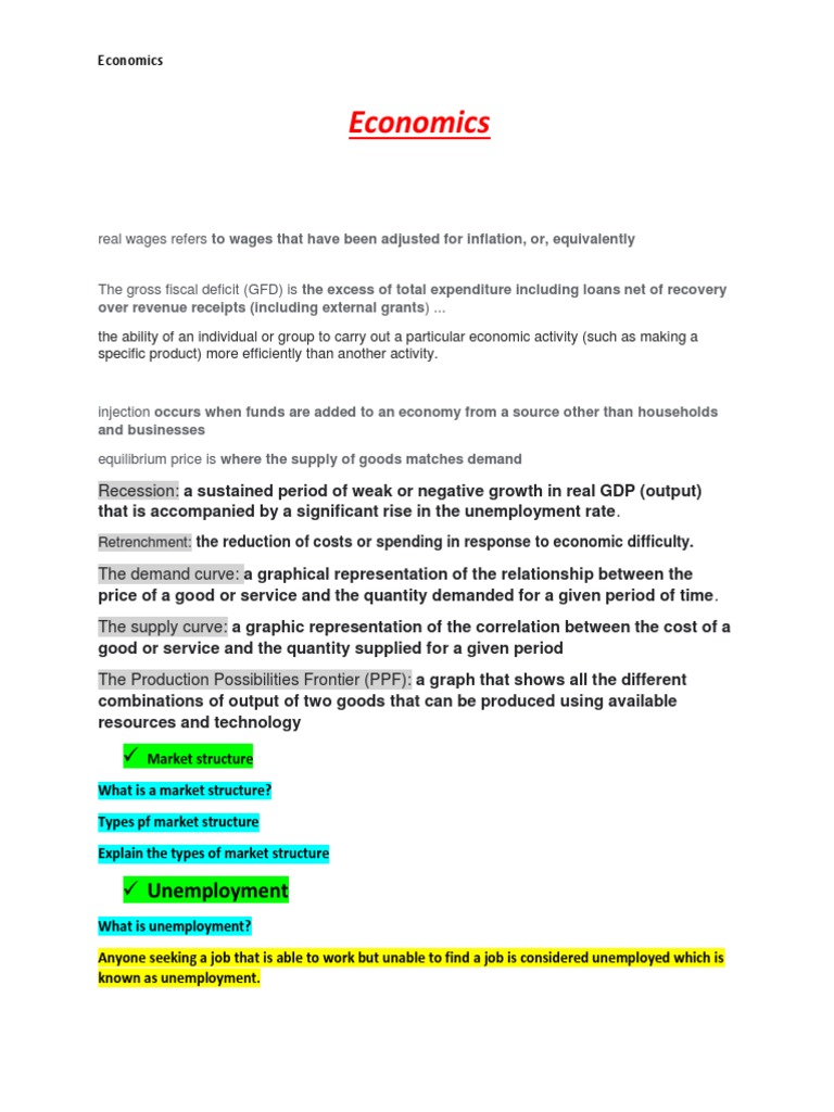 Economics Questions and Answers | PDF | Unemployment | Economics