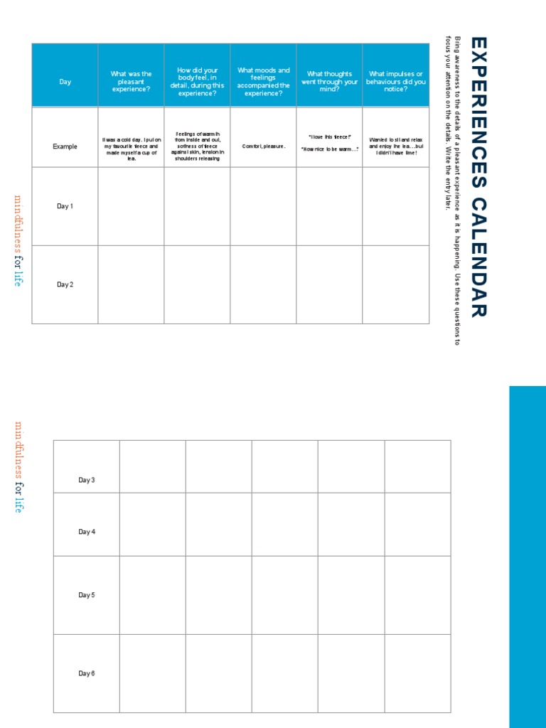Pleasant Experiences Calendar | PDF | Experience | Subjective Experience