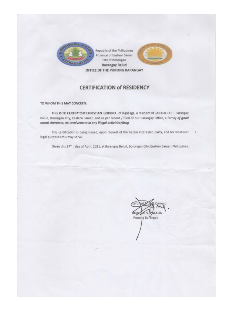 Certificate of Residency | PDF