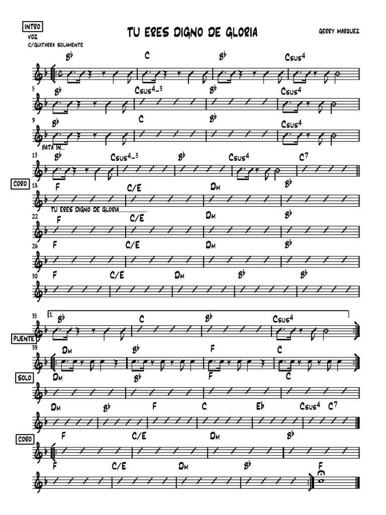 TU ERES DIGNO DE GLORIA EN FA NUEVA - Partitura Completa | PDF