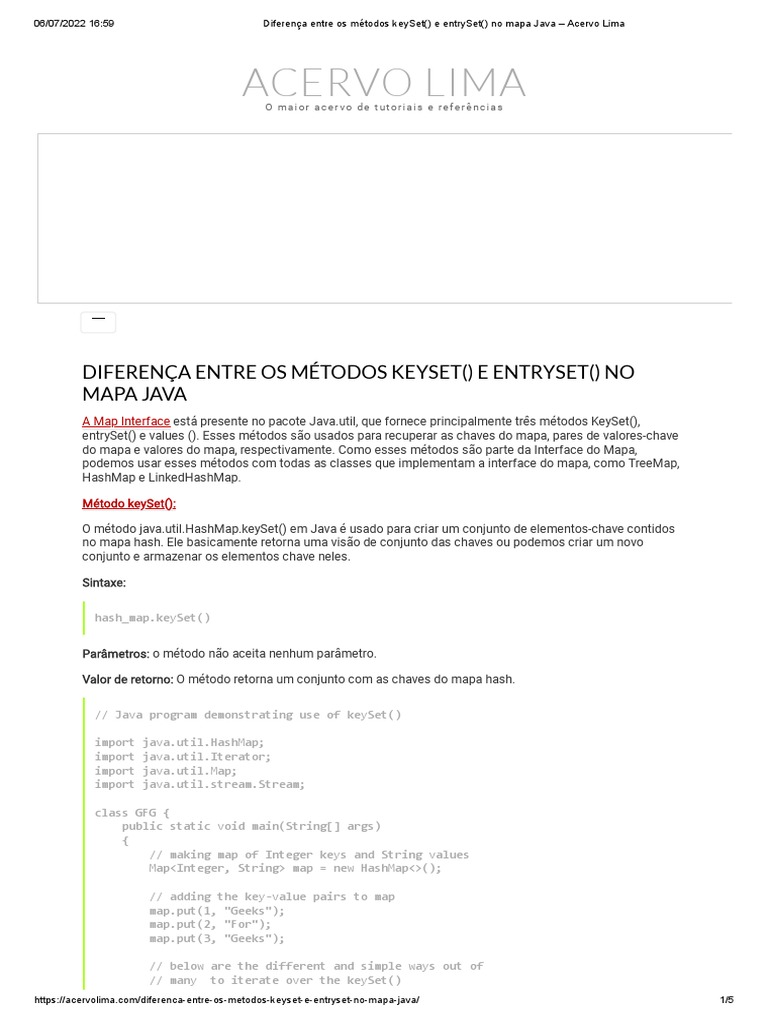 Diferença Entre Os Métodos Keyset e Entryset No Mapa Java - Acervo Lima ...