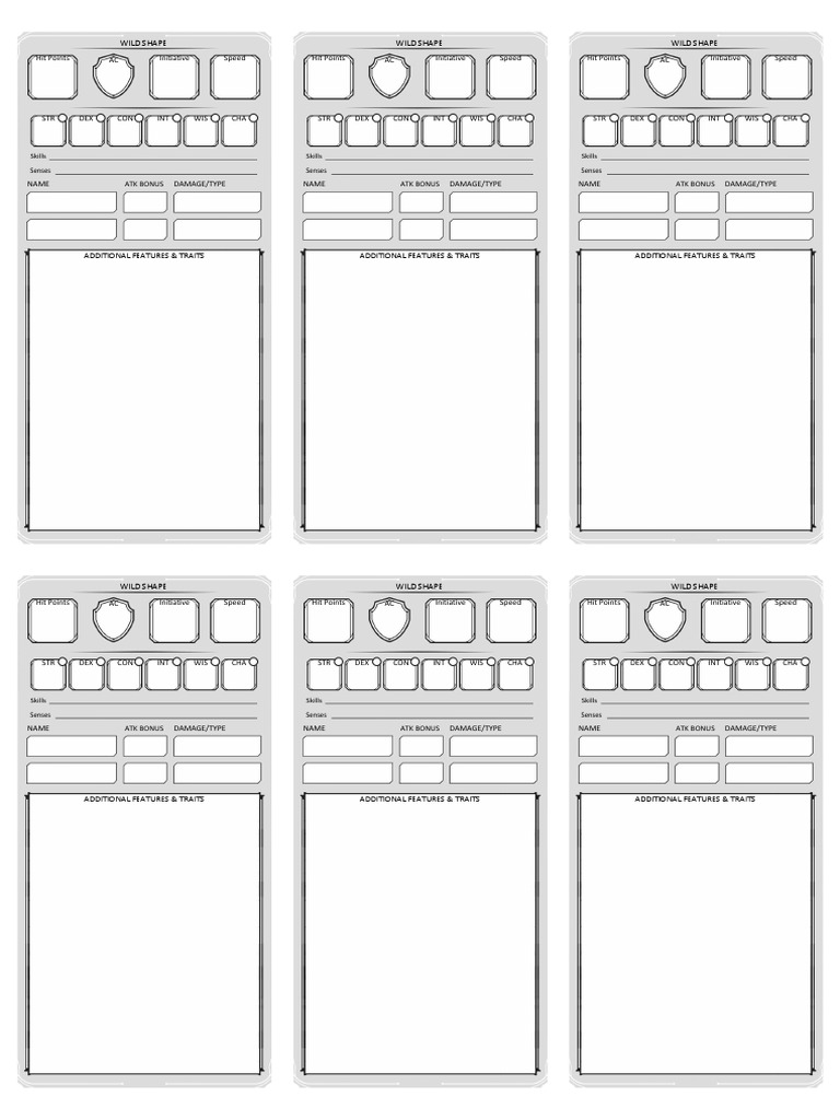 Wild Shape Character Stats Guide | PDF