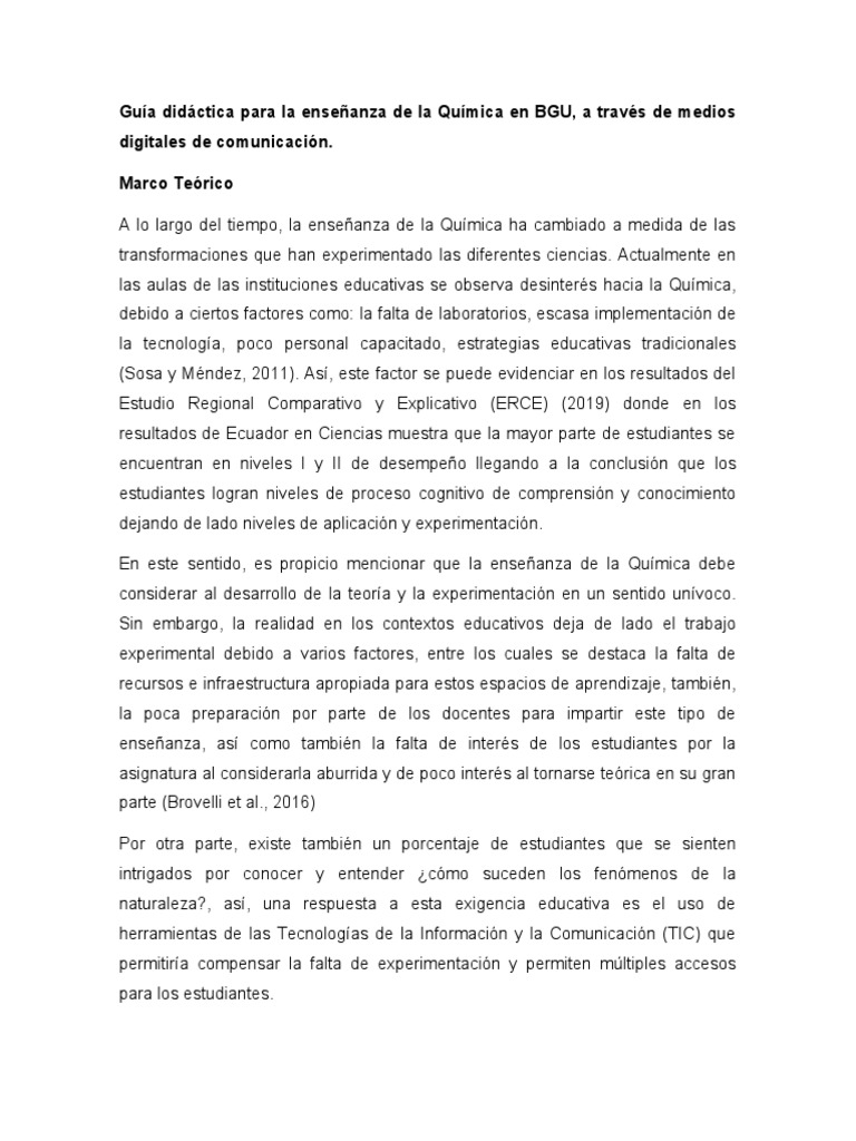 Guía Didáctica Para La Enseñanza De La Química En Bgu A Través De