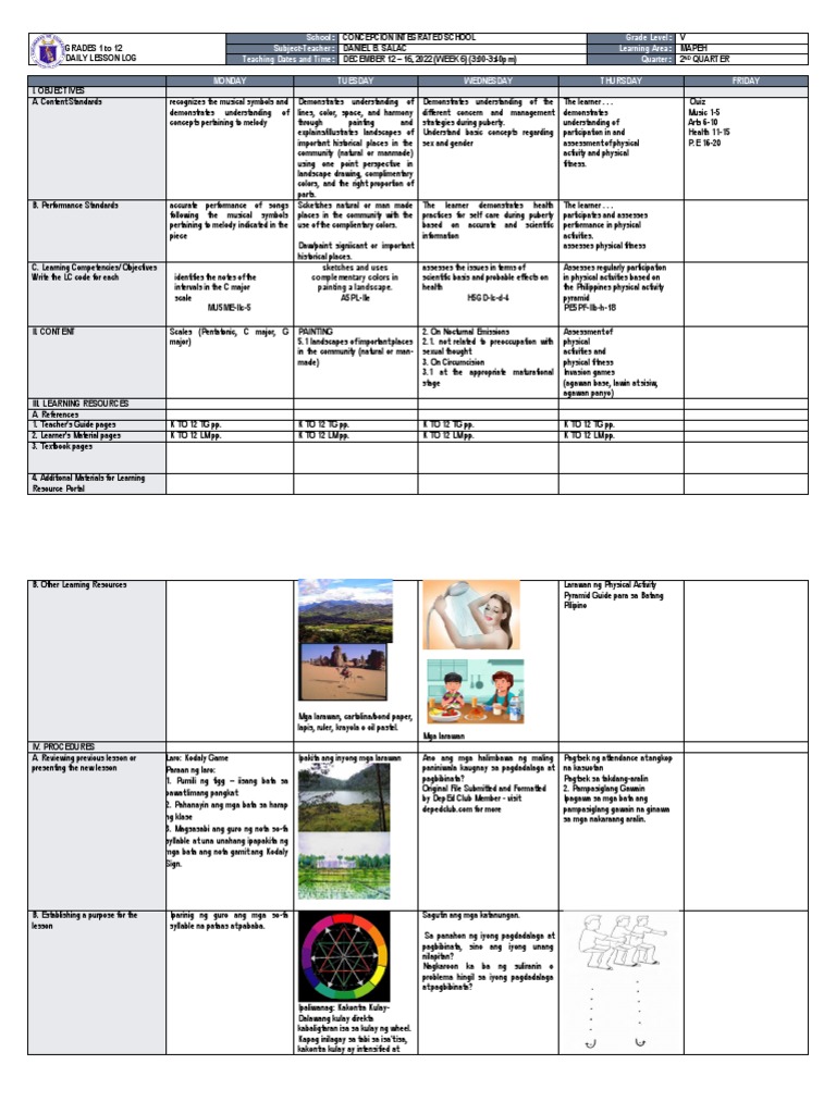 DLL - Mapeh 5 - Q2 - W6 | PDF | Learning | Cognition