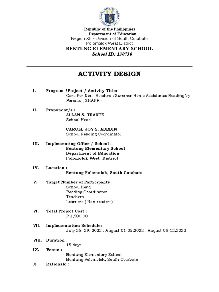 ACTIVITY DESIGN in Reading 2022 | PDF | Teachers | Cognition