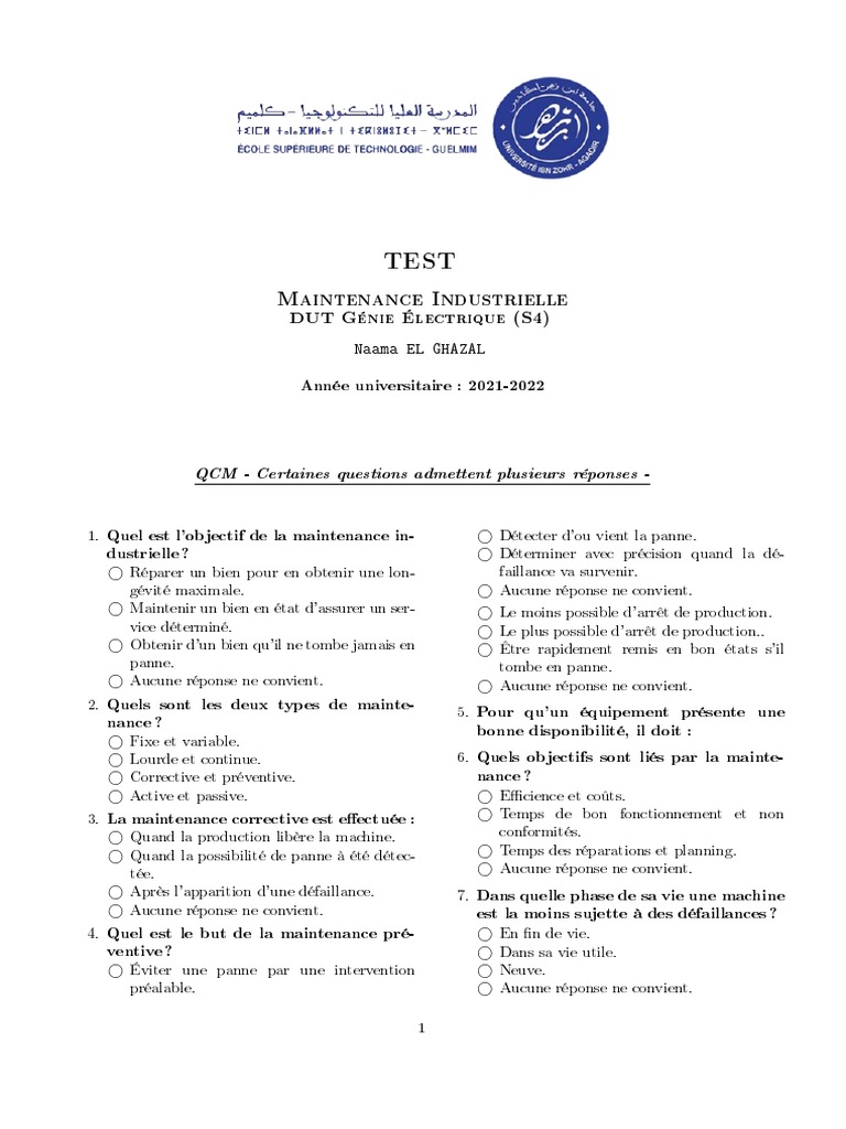 QCM Maintenance Industrielle | PDF | Affaires | Ordinateurs