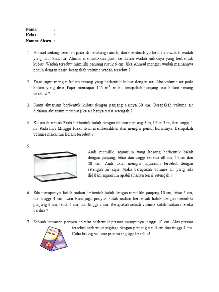 Volume Wadah dan Kolam: Soal Matematika | PDF
