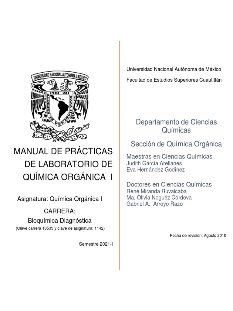 2021-I Manual PrÃ¡cticas QuÃ Mica OrgÃ¡nica 1 BQD | PDF | Laboratorios | Contaminación