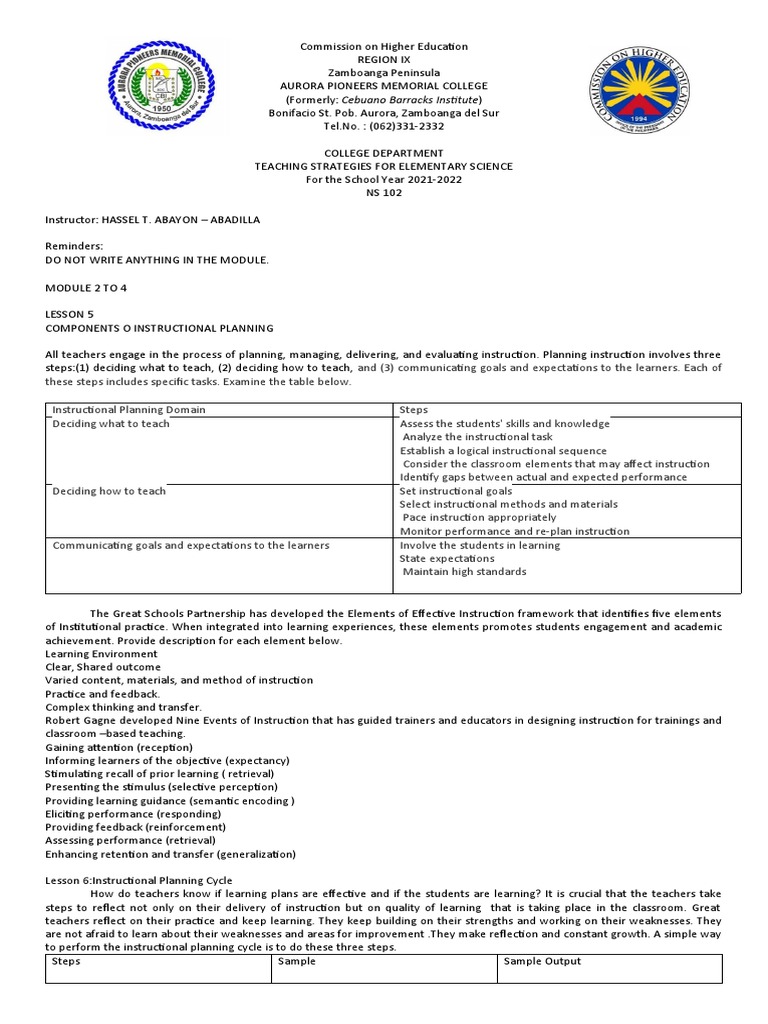 Planning Effective Science Instruction: Analyzing Teaching Models and the Instructional Planning ...