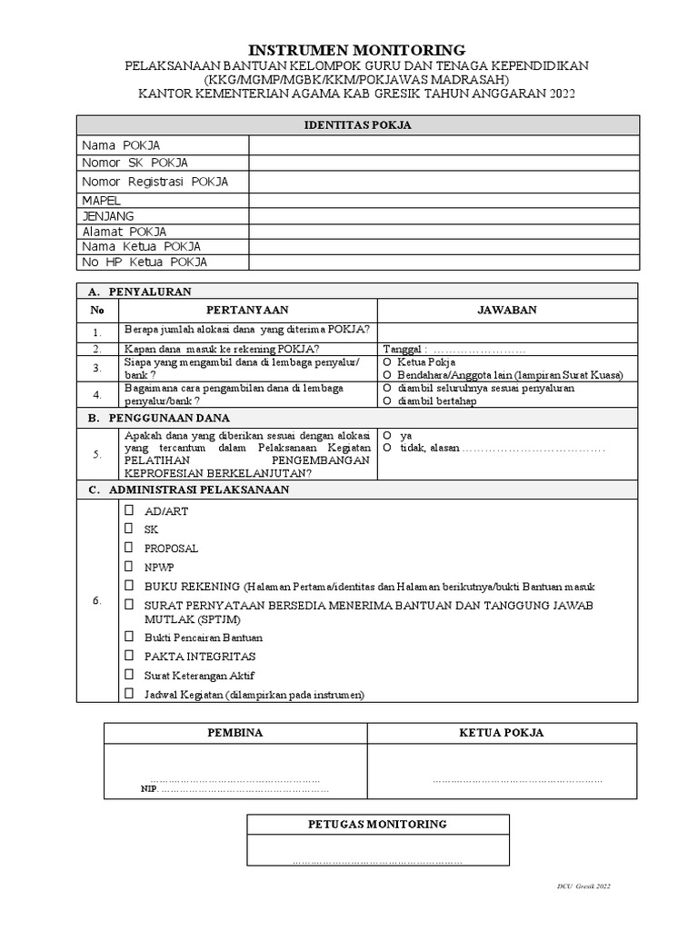 Instrumen Monitoring PKB | PDF
