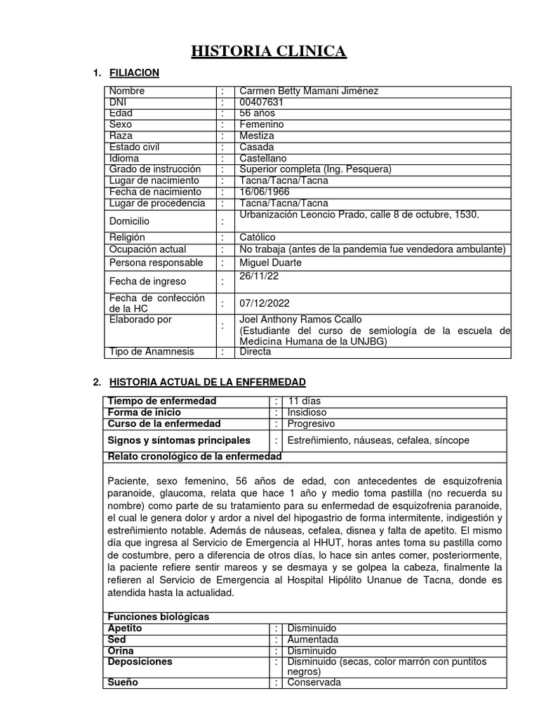 Historia Clinica de Carmen y Otros | PDF | Medicina CLINICA | Enfermedades y trastornos