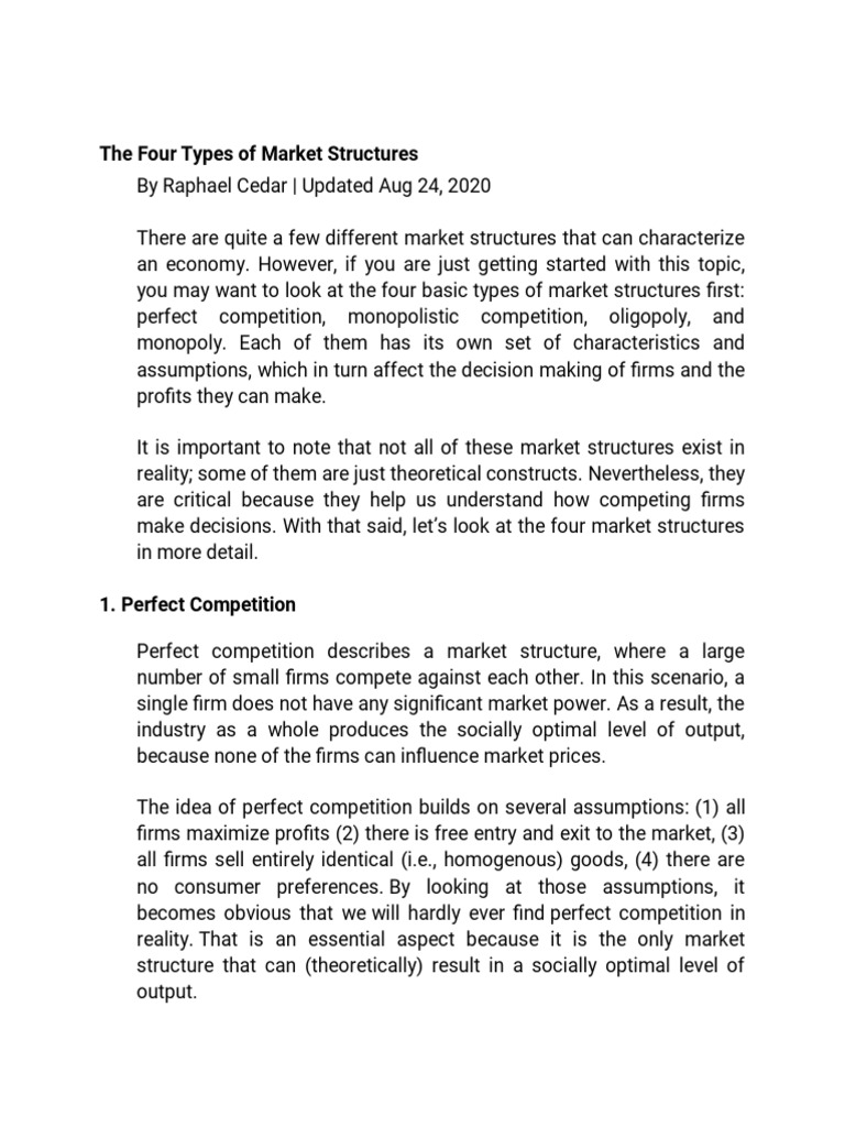 The Four Types of Market Structures | PDF | Profit (Economics) | Monopoly