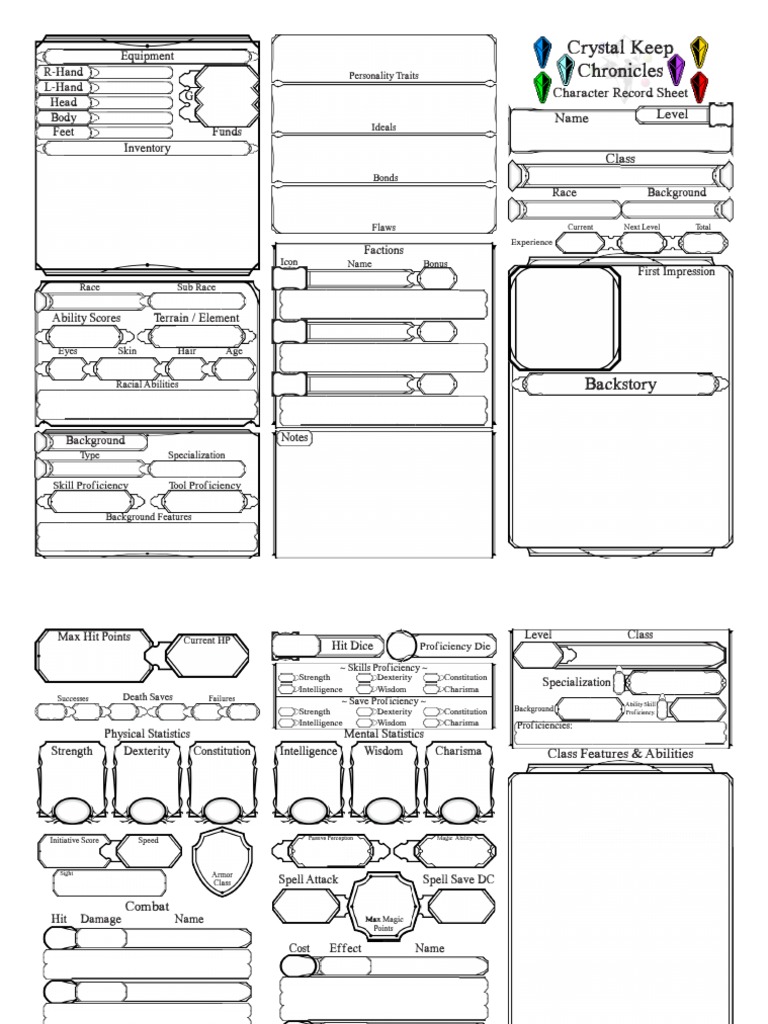 6060-Crystal Keep Chronicles Character Sheet | PDF | Tabletop Games | Gaming