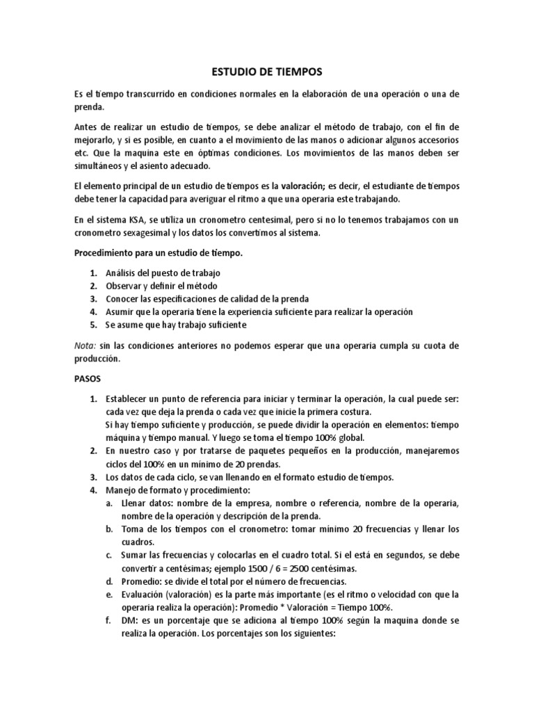 Estudio De Tiempos Pdf