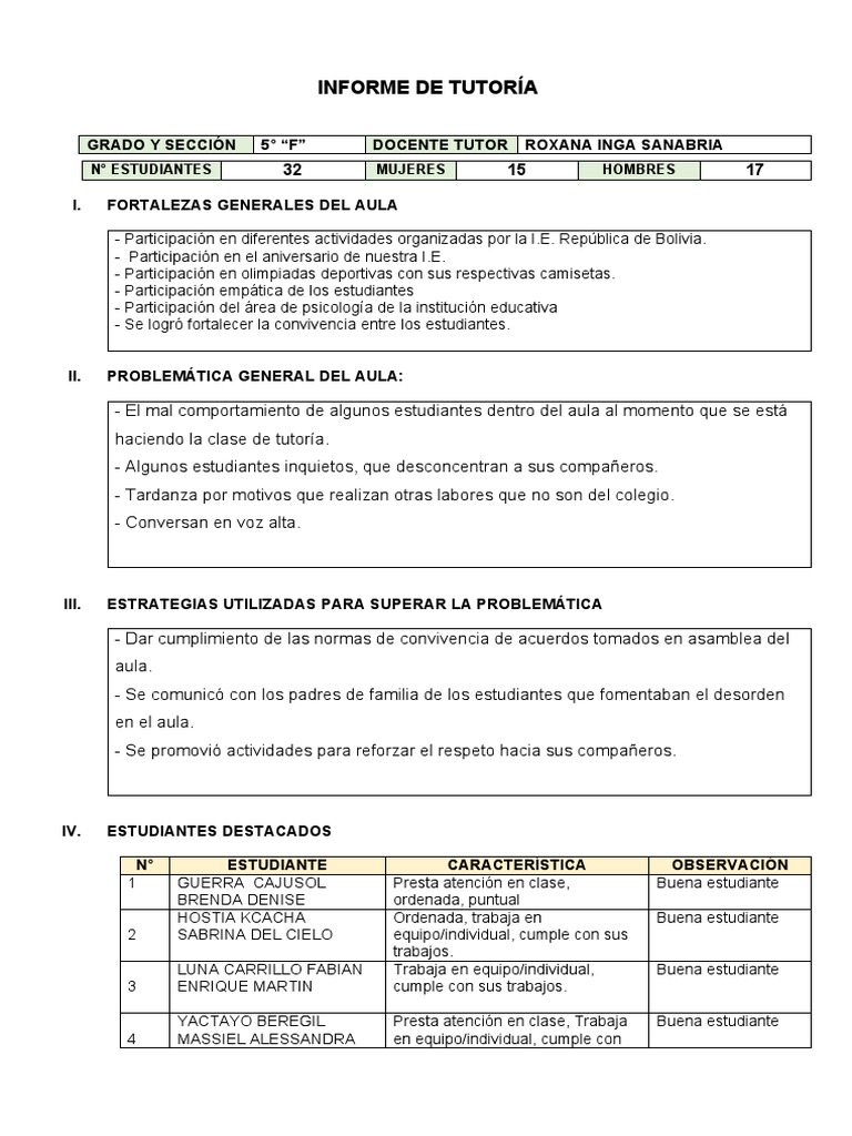 Informe Tutoria 2D | PDF | Salón de clases | Aprendizaje