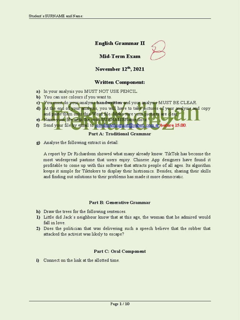 Grammar Final Exam Sample 2 | PDF | Software Development | Communication