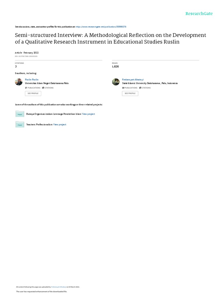Semi-Structured Interview: A Methodological Re Ection On The ...